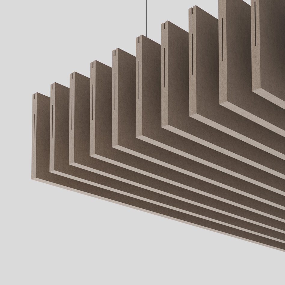 SIVERA 25 - Acoustic ceiling with baffles and integrated lighting